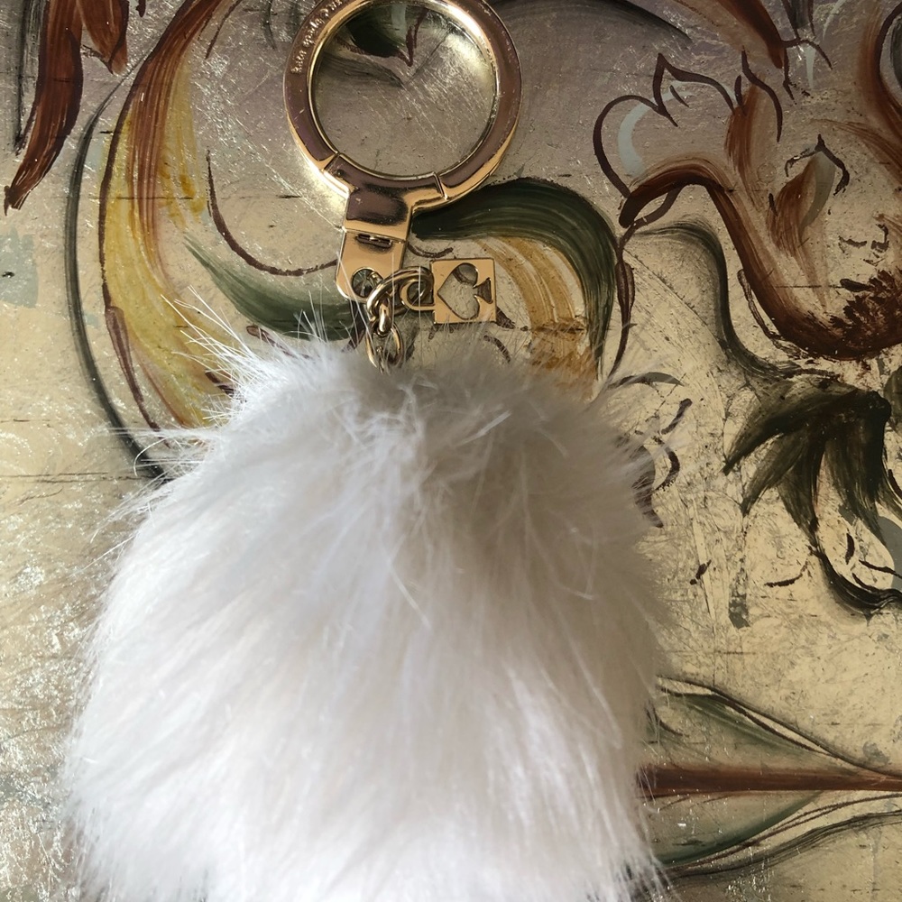Kate Spade White Fluff Pom Pom Keychain Plush - Gem